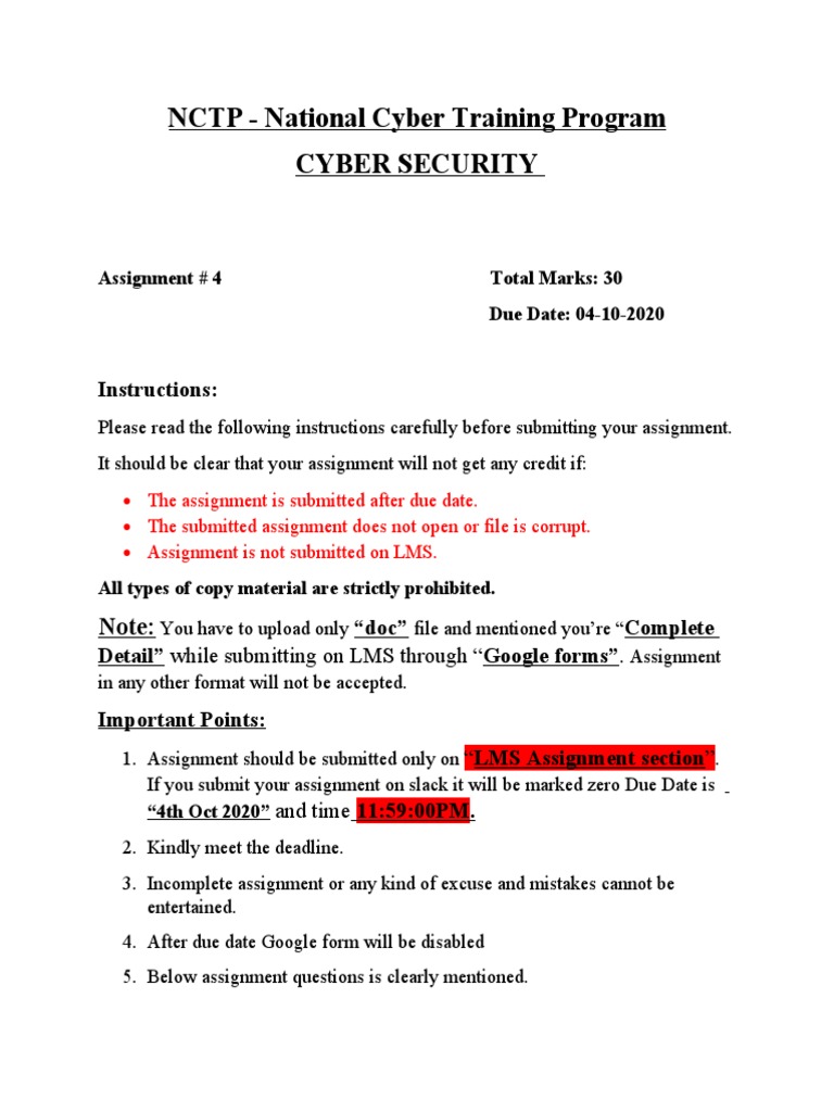 NCTP - National Cyber Training Program Cyber Security: Instructions | PDF