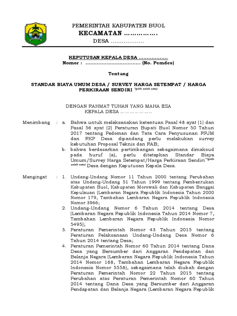 Contoh SK Kades Tentang Sbu Desa | PDF