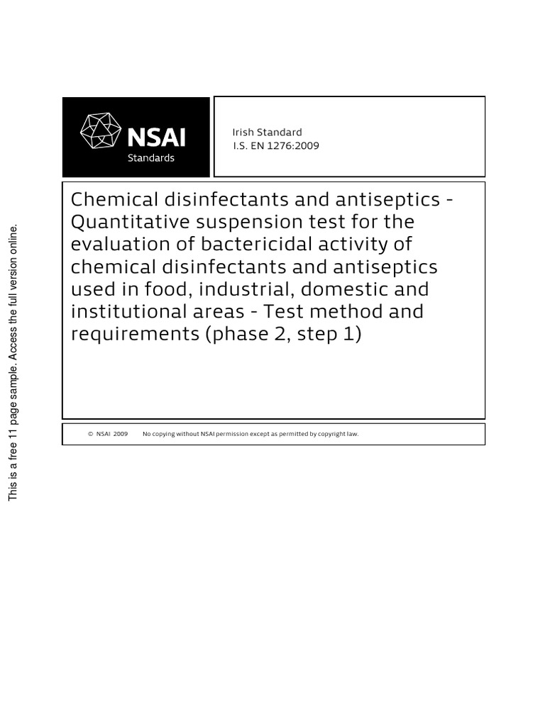 Irish Standard I.S. EN 1276:2009: © NSAI 2009 | PDF | Disinfectant ...