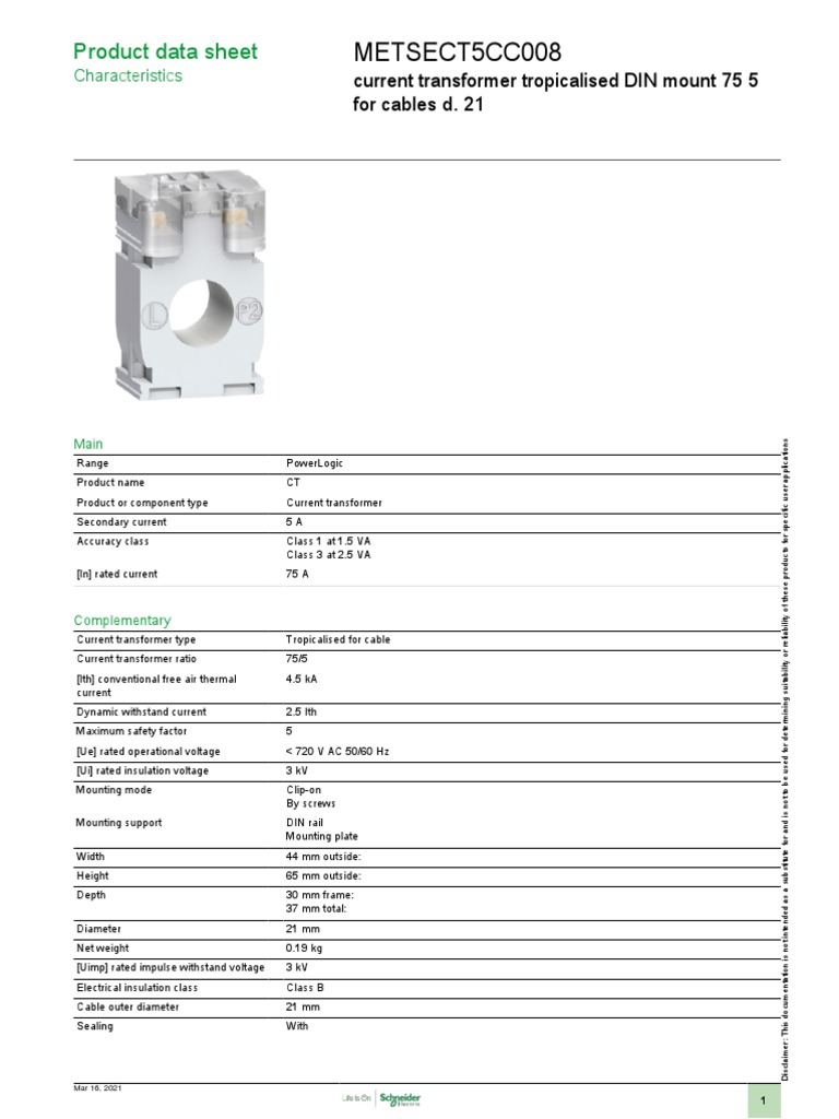 Acti 9 iEM3000 - METSECT5CC008 | PDF | Transformer | Electrical Engineering