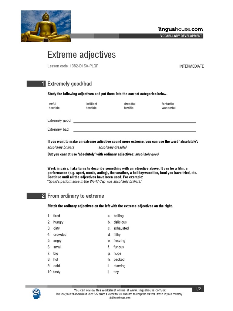 Extreme Adjectives British English Student BW | PDF | Foods