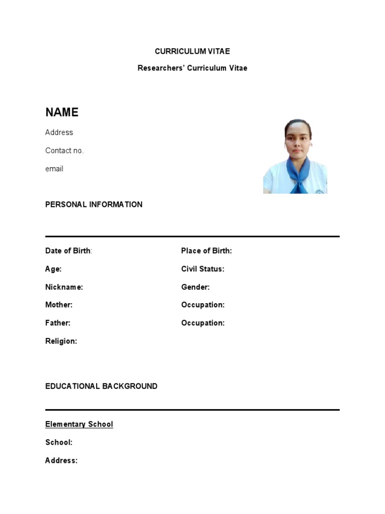 Curriculum Vitae Researchers' Curriculum Vitae: Address Contact No. Email | Download Free PDF ...