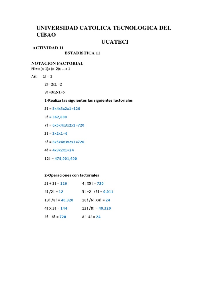 Ejercicios de Factoriales y Combinatoria | PDF