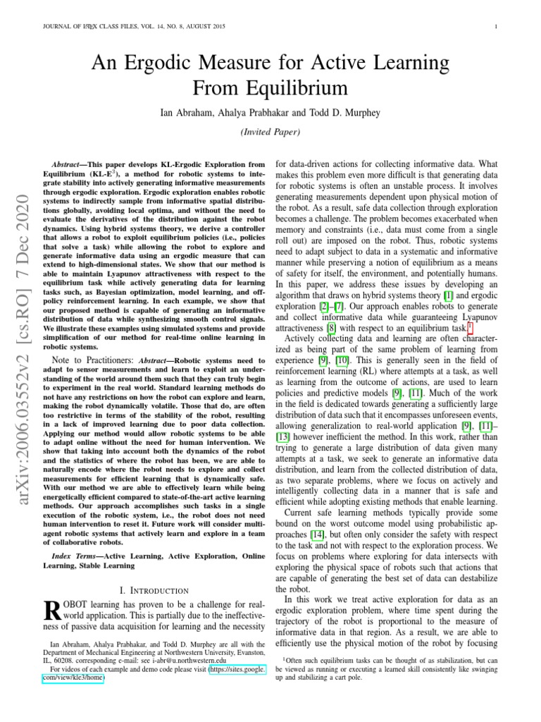 An Ergodic Measure For Active Learning From Equilibrium | PDF | Mathematical Optimization | Robotics