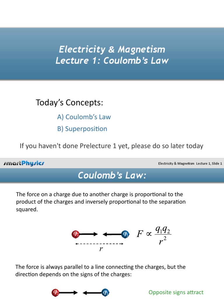 Electricity & Magnetism Lecture 1: Coulomb's Law | Download Free PDF ...