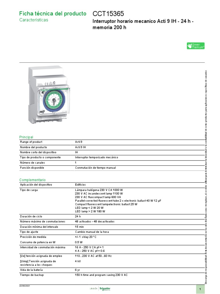 Interruptor Mecánico de Tiempo IH - CCT15365 | PDF | Corriente alterna ...