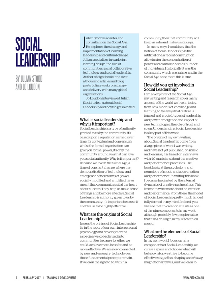 Social Leadership: by Julian Stodd and Jo Loudon | PDF | Community ...