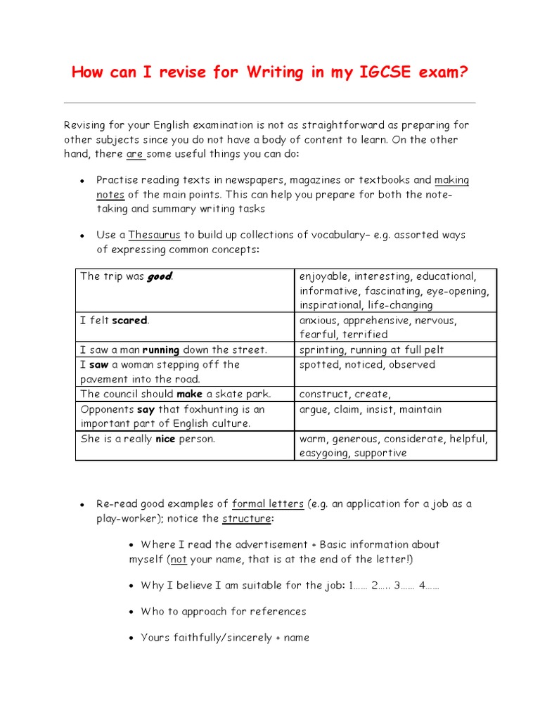 How Can I Revise For Writing in My IGCSE Exam? | PDF | Linguistics ...