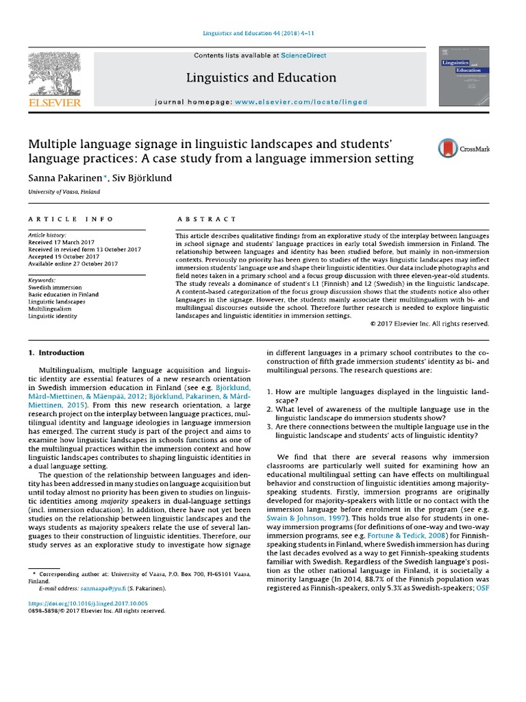 Multiple Language Signage in Linguistic Landscapes and Students' | PDF
