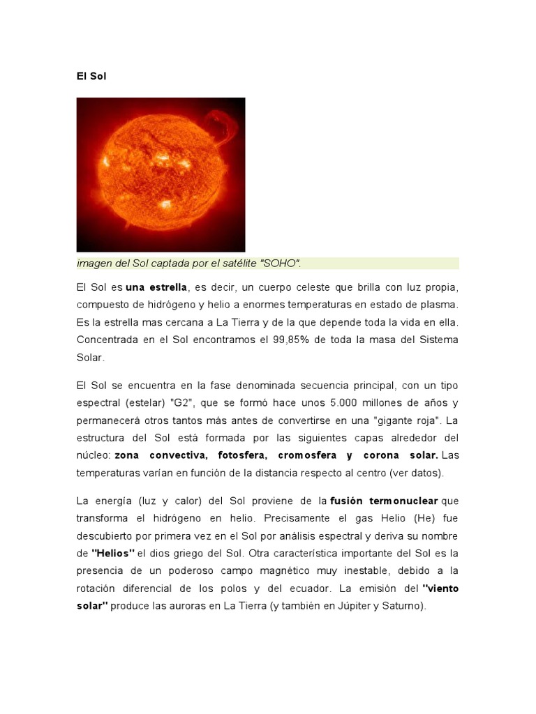 El Sol | PDF | Cuerpos del sistema solar | Dom