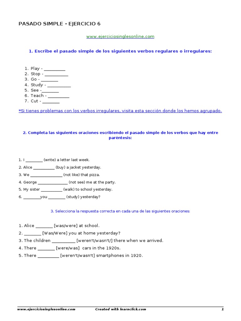 Pasado Simple Ejercicio 6 | PDF