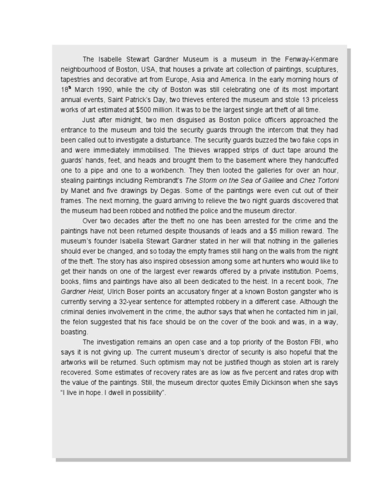 Gardner Museum Heist: Art Theft Overview | PDF | Theft | Misconduct