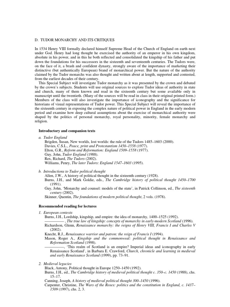 Tudor Monarchy: Authority and Critique | PDF | House Of Tudor | Henry ...