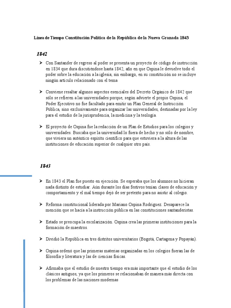 Constitución 1843 Línea de Tiempo | PDF | Universidad | Plan de estudios