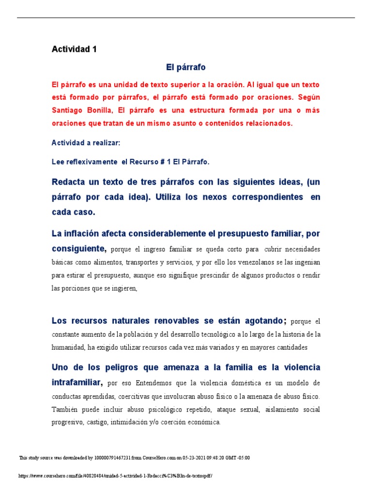 Unidad 5 Actividad 1 Redacci N de Textos PDF | PDF