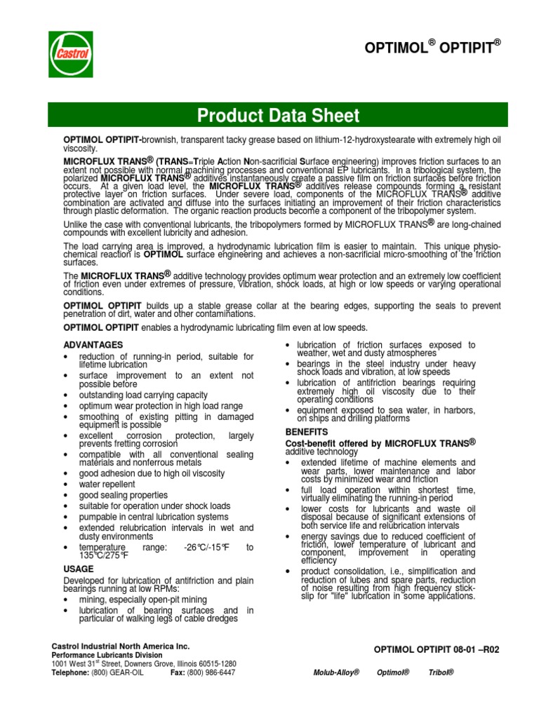 Product Data Sheet: Optimol Optipit | PDF | Lubricant | Friction