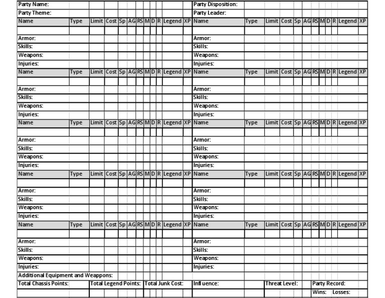 Party Roster Sheet | PDF | Military Technology | Armoured Fighting Vehicles