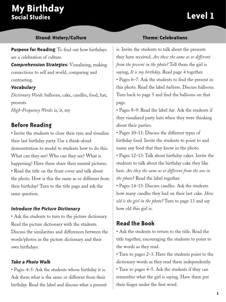 Learn Abouts 1a My Birthday | PDF | Reading Comprehension | Cognition