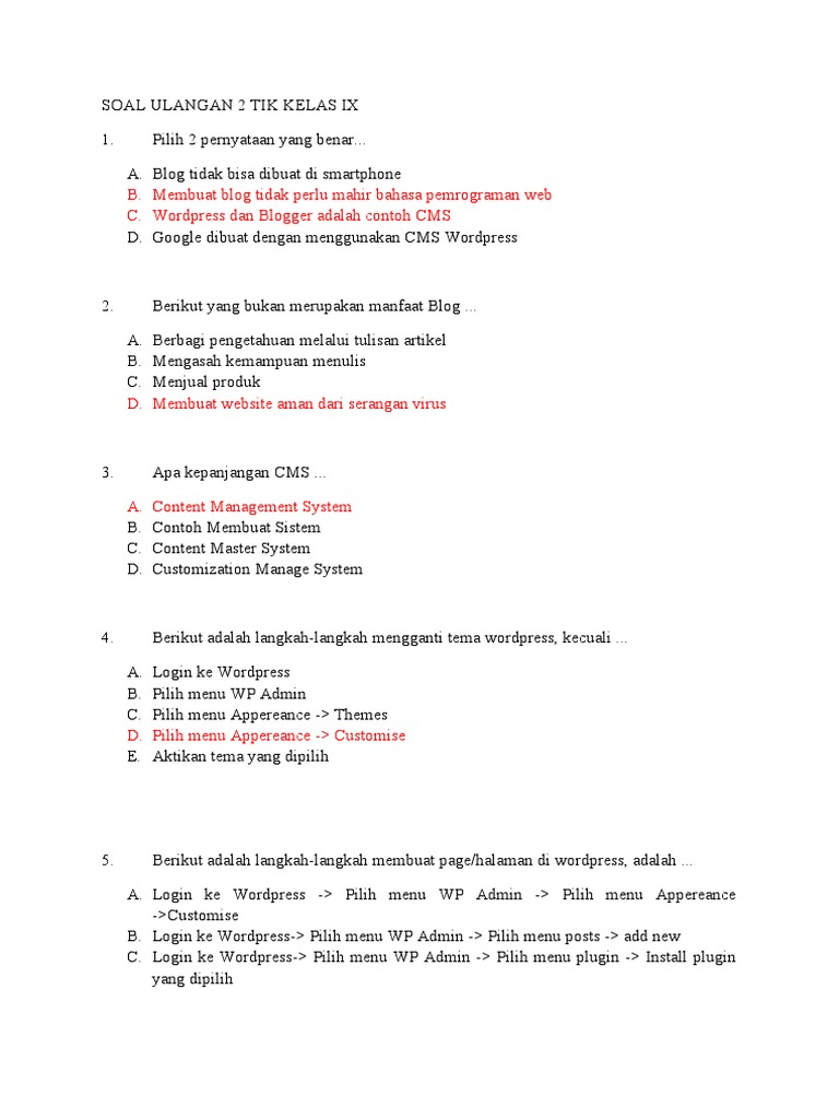 Soal Ulangan 2 Tik Kelas Ix | PDF