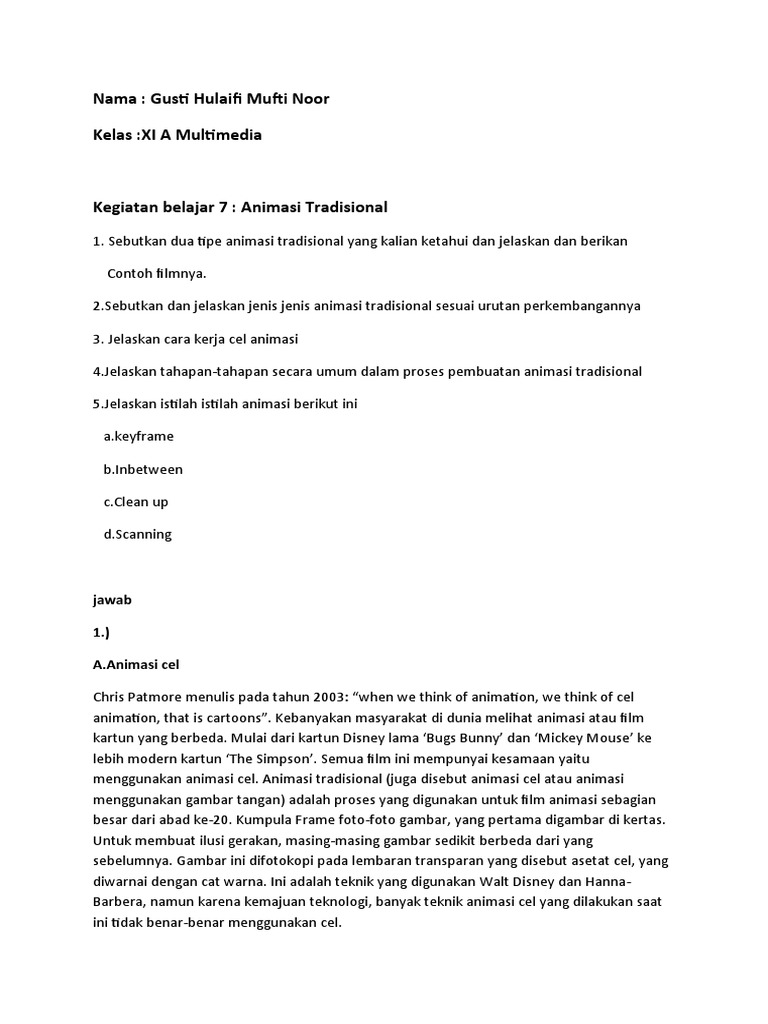 Animasi Tradisional - Gusti Hulaifi Mufti Noor XI A MM | PDF | Ilmu Sosial