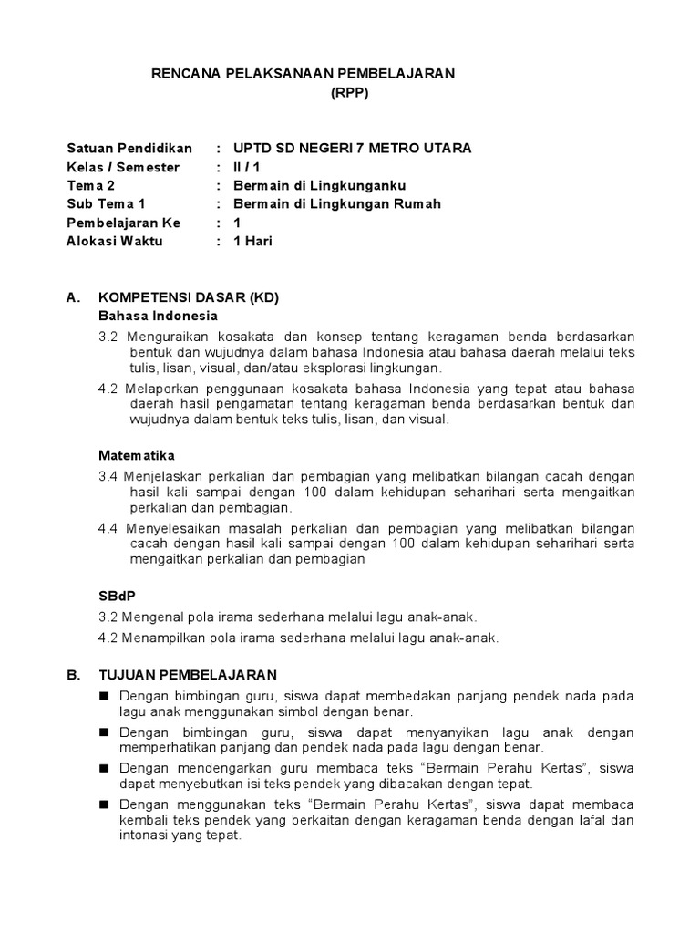 RPP SD Kelas 2 Tema 2 | PDF
