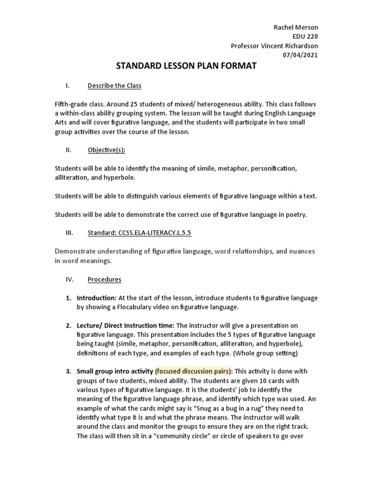 Rachel Merson Cooperative Lesson Plan 1 | PDF | Individualized ...