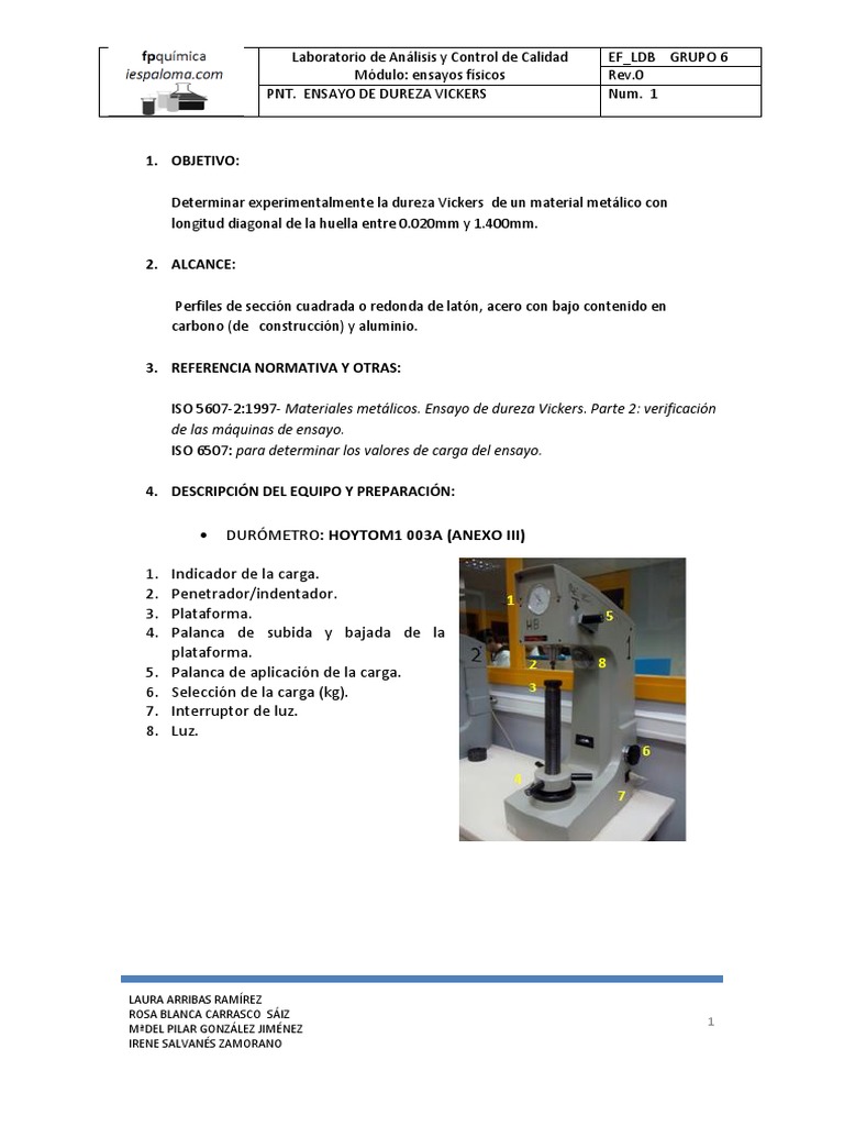 Ensayo de Dureza Vickers Metales | PDF | Dureza | Materiales