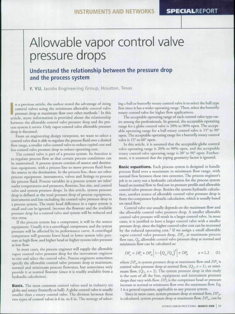 Vapor Control Valve Pressure Drop Analysis | PDF | Valve | Fluid Dynamics
