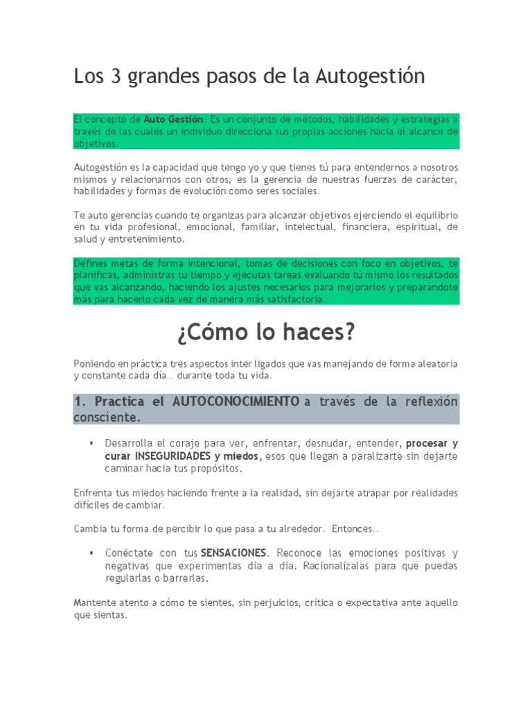 Pasos Clave para la Autogestión | PDF | Las emociones | Ciencias del ...