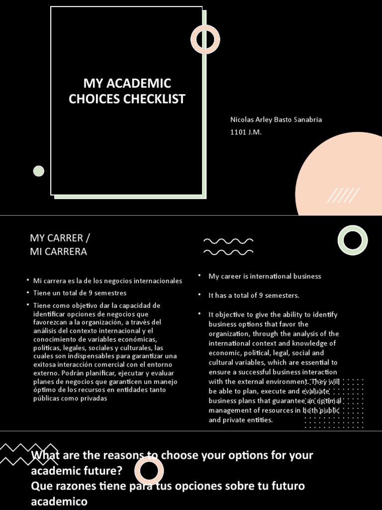 My Academic Choices Checklist | PDF | Identity Document | Business