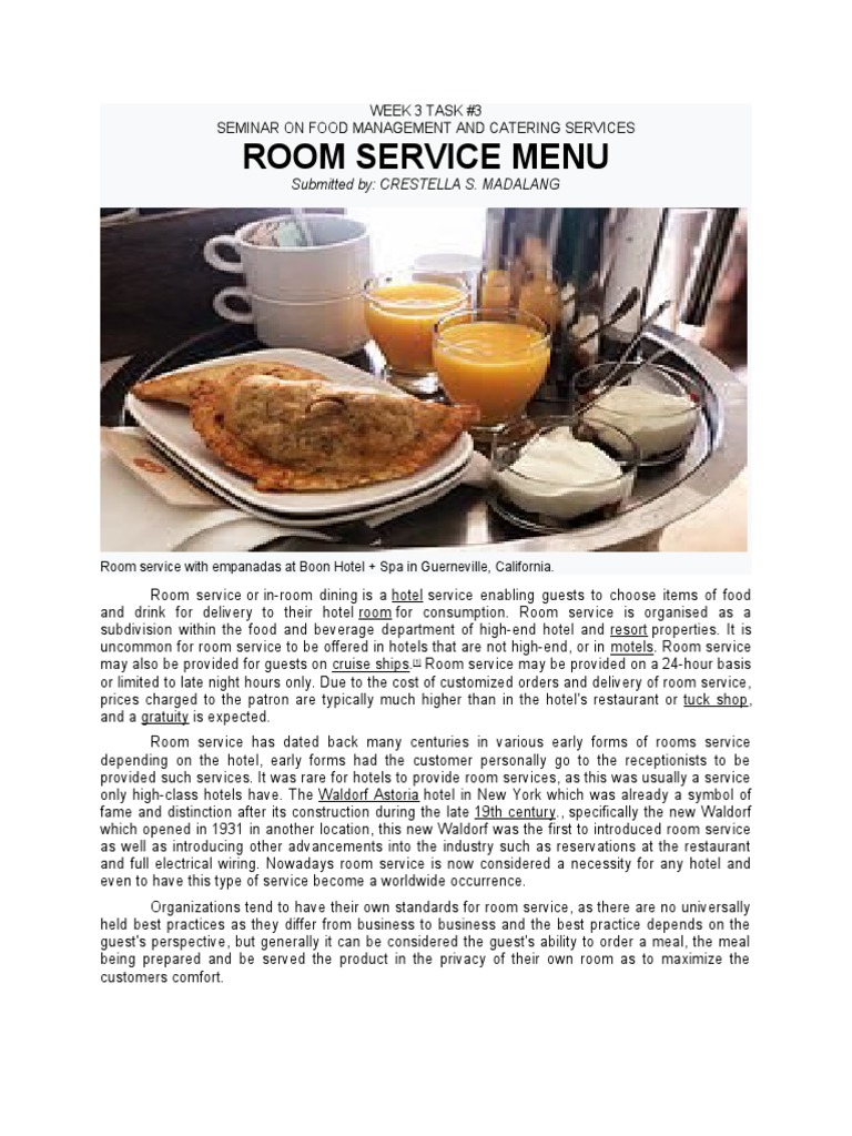 Room Service Menu: Submitted By: CRESTELLA S. MADALANG | PDF | Home ...