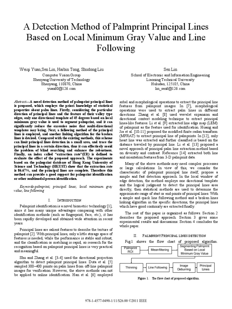 2011 - A Detection Method of Palmprint Principal Lines Baset On LMGV and Line Following | PDF ...