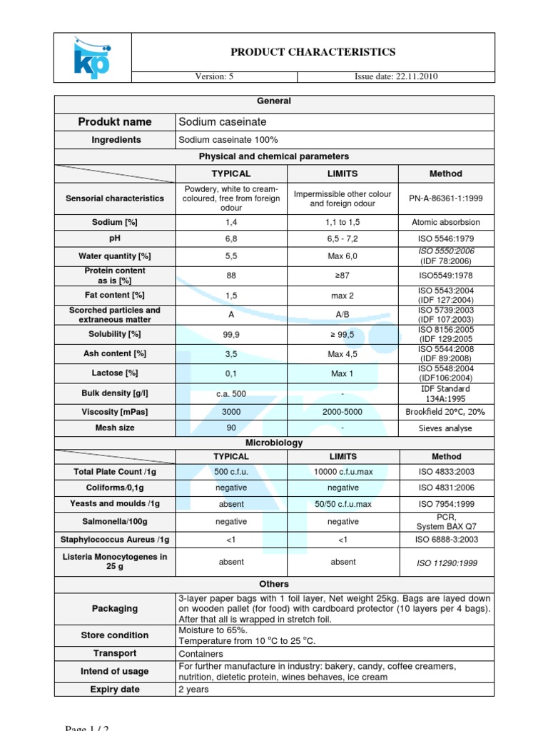 Sodium Caseinate | PDF | Peanuts | Milk