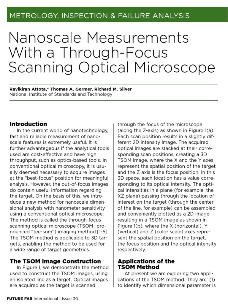 Nanoscale Measurements With A Through-Focus Scanning Optical Microscope ...