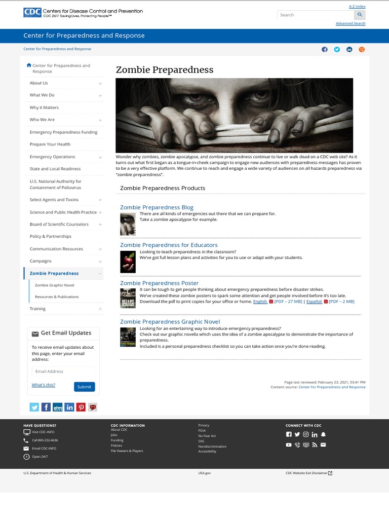 CDC Zombie Preparedness Guide | PDF | Centers For Disease Control And ...
