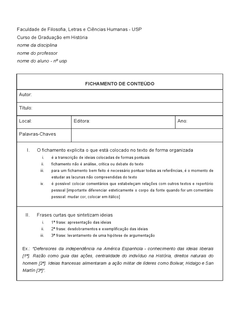 Guia de Fichamento Acadêmico USP | PDF