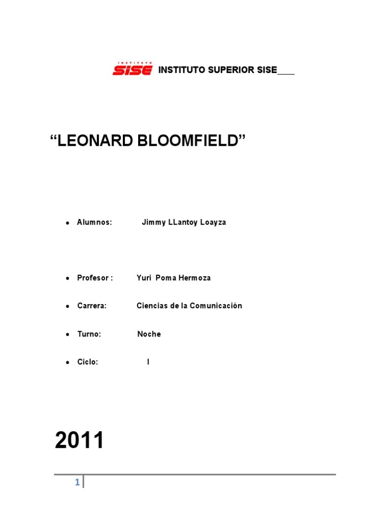 Leonard Bloomfield Monografia | PDF | Lingüística | Palabra