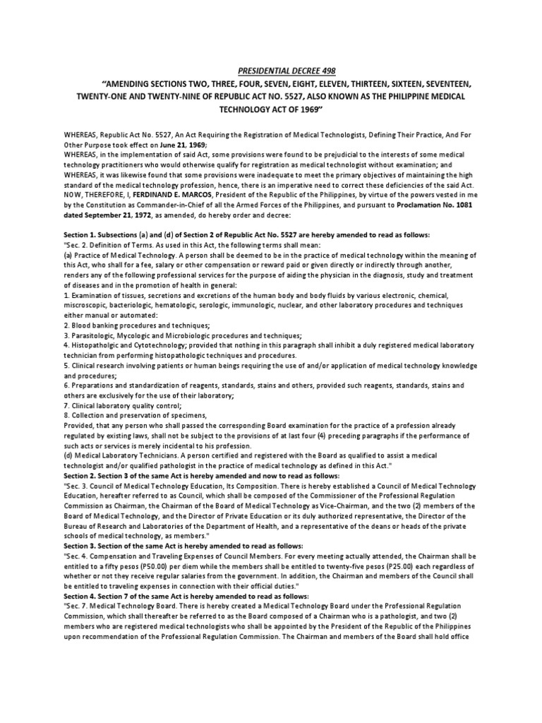 Presidential Decree 498 | PDF | Medical Laboratory | Test (Assessment)