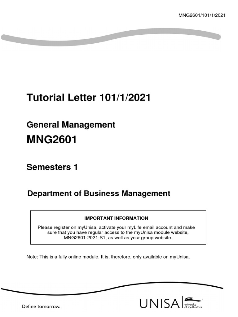 Tutorial Letter 101/1/2021: General Management | PDF | Http Cookie ...