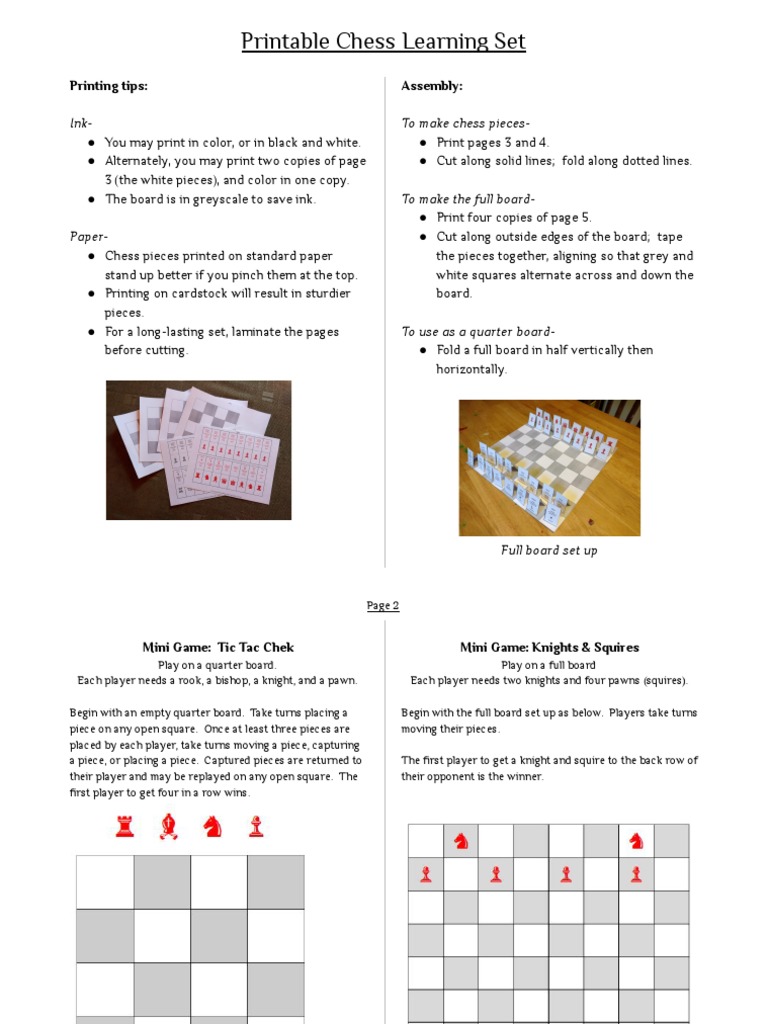 Printable Chess Learning Set: Ink-To Make Chess Pieces | PDF | Board ...