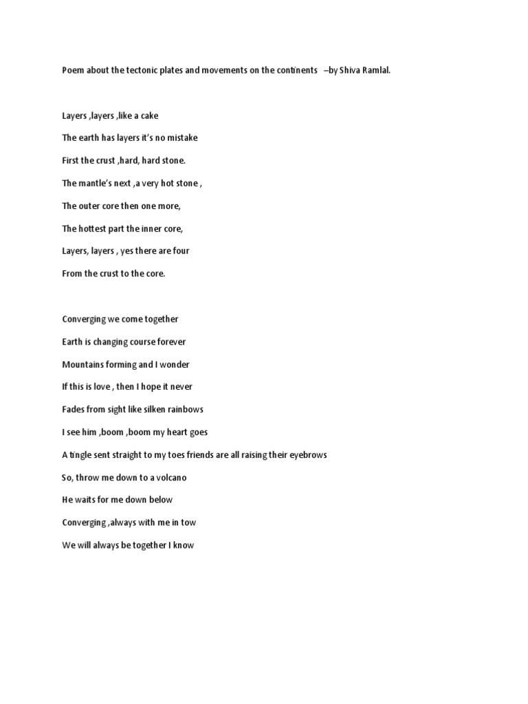 Poem About Tectonic Plates and The Continents | PDF | Art