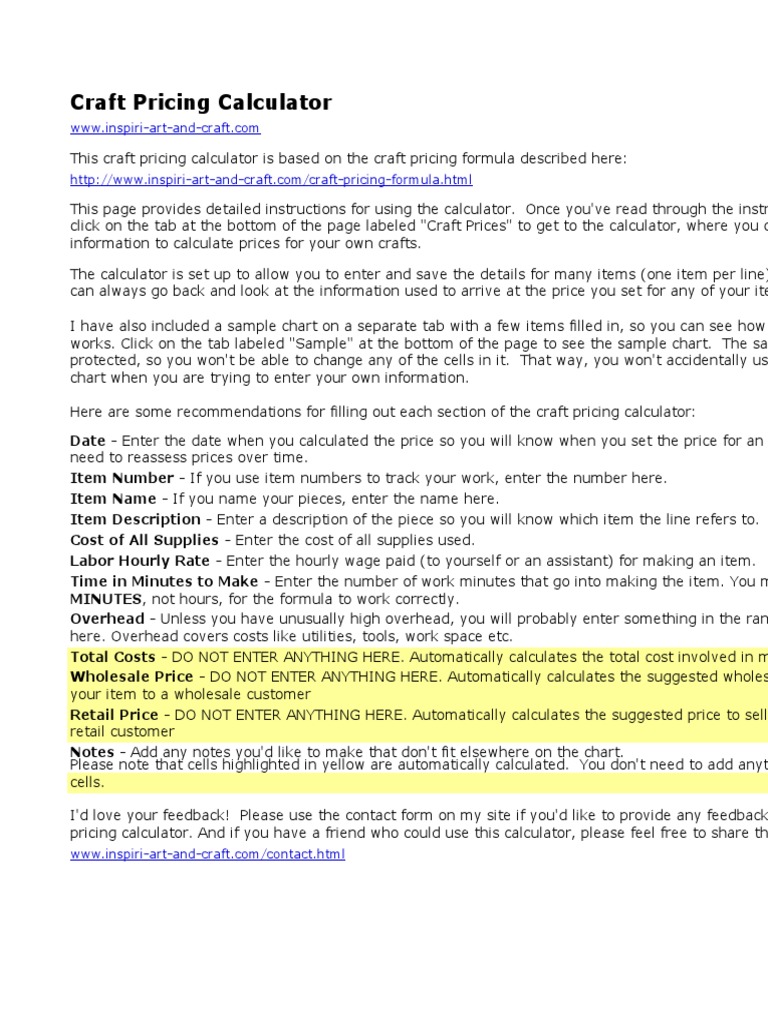 Craft Pricing Calculator 1997 2004 | PDF | Business Process | Market ...