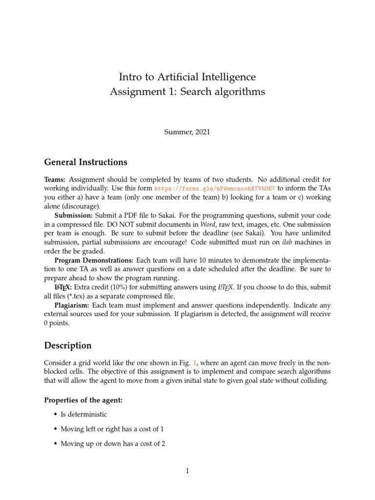 Intro To Artificial Intelligence Assignment 1: Search Algorithms | PDF | Algorithms | Applied ...