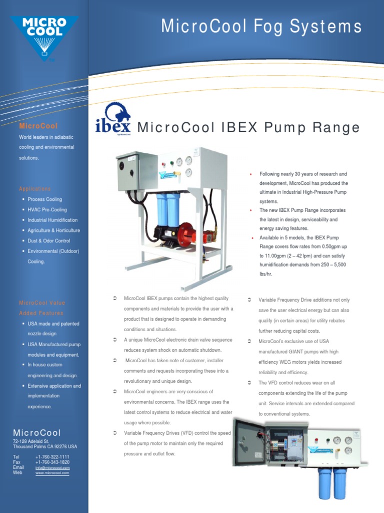 Microcool Fog Systems: Microcool Ibex Pump Range | PDF | Pump | Equipment