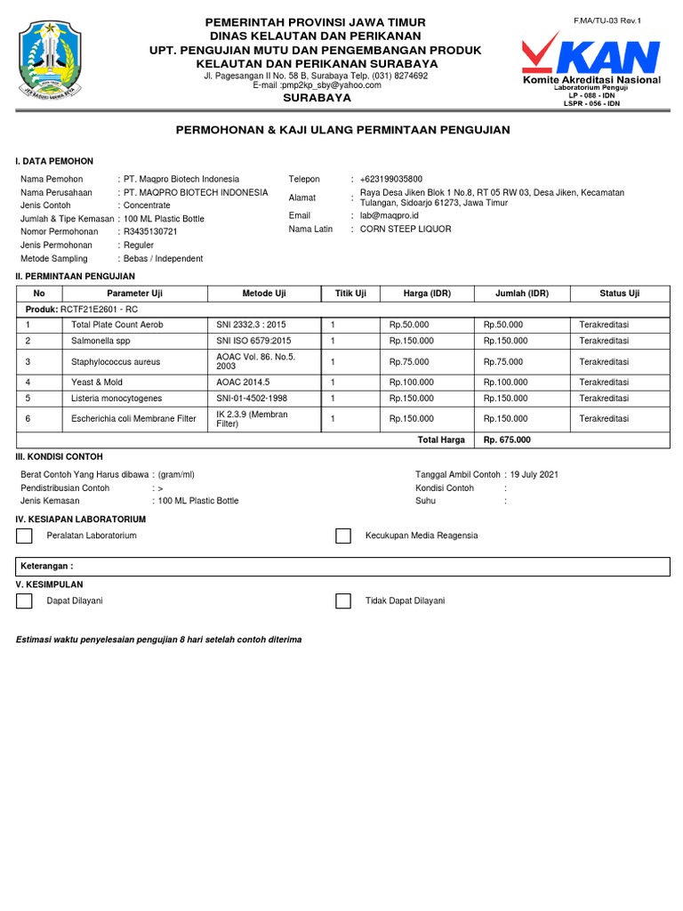 R3435130721 Formulir Uji | PDF