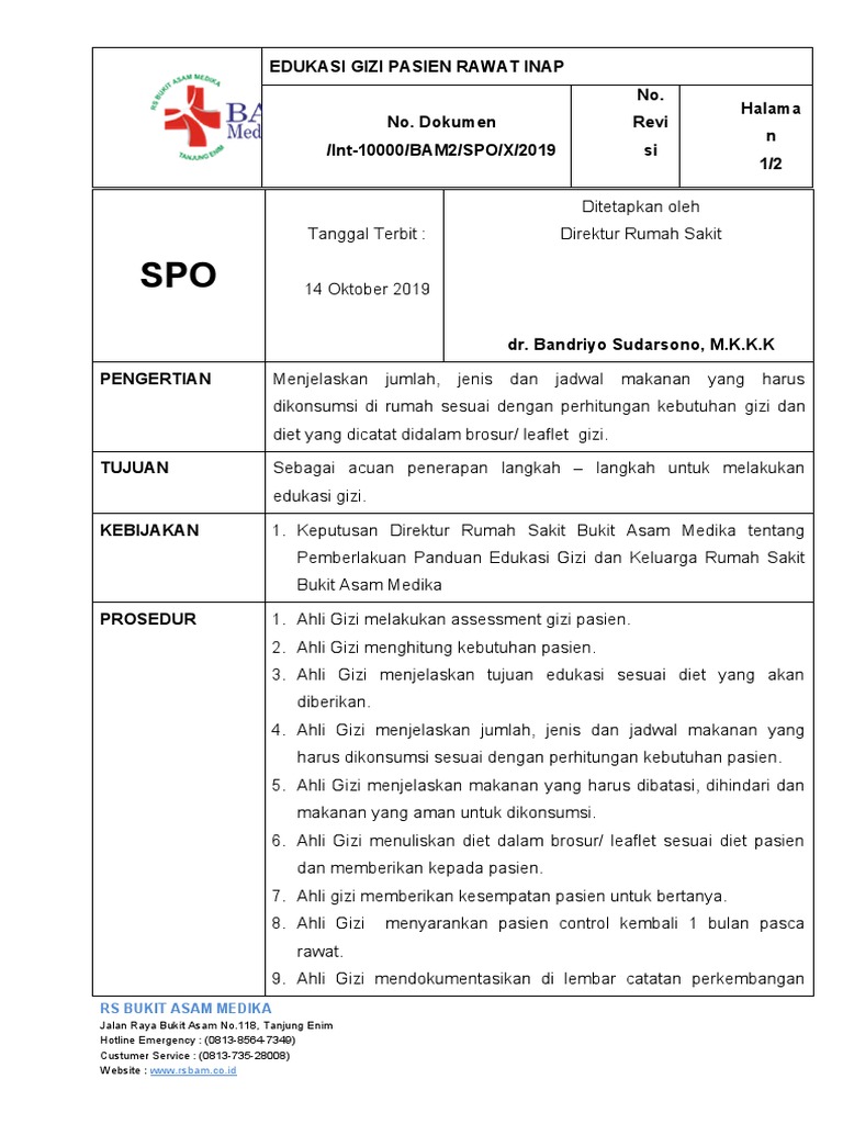 Spo 90. Edukasi Gizi Pasien Rawat Inap | PDF