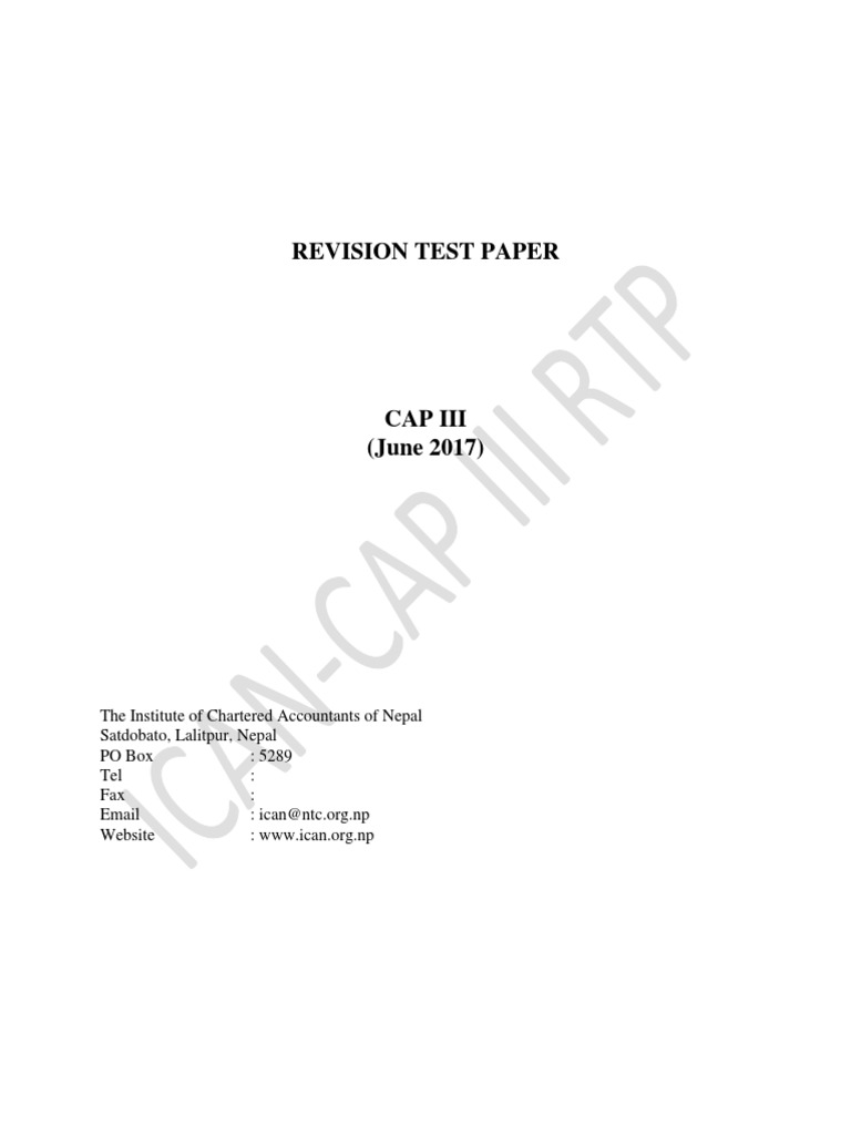Revision Test Paper CAP III June 2017 | PDF | Equity (Finance) | Expense
