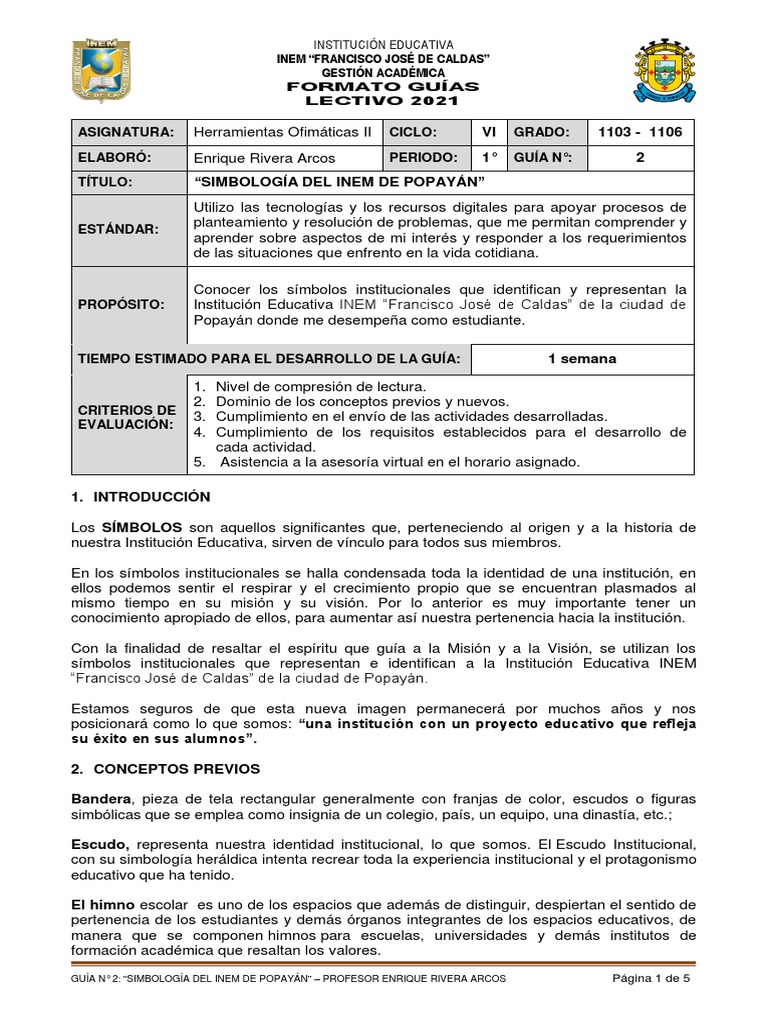 Guia 2. Simbologia Del INEM 1103 y 1106 | PDF | Los símbolos | Science