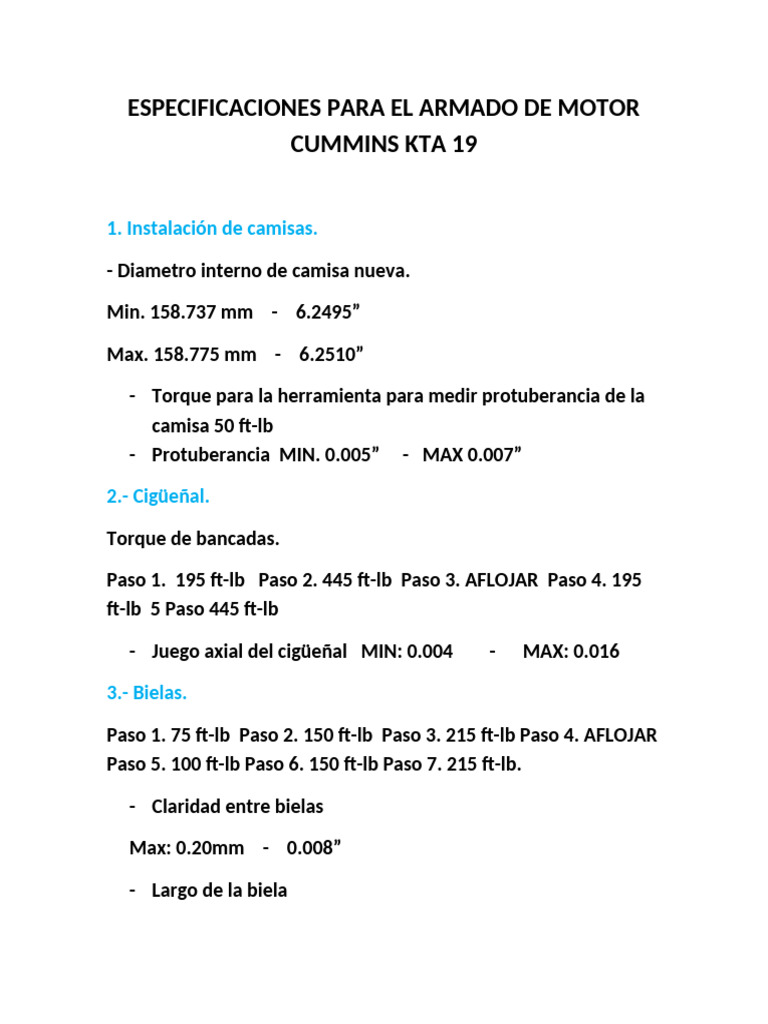 Cummins KTA19 Engine Specs, Bolt Torques And Manuals PDF, 51% OFF