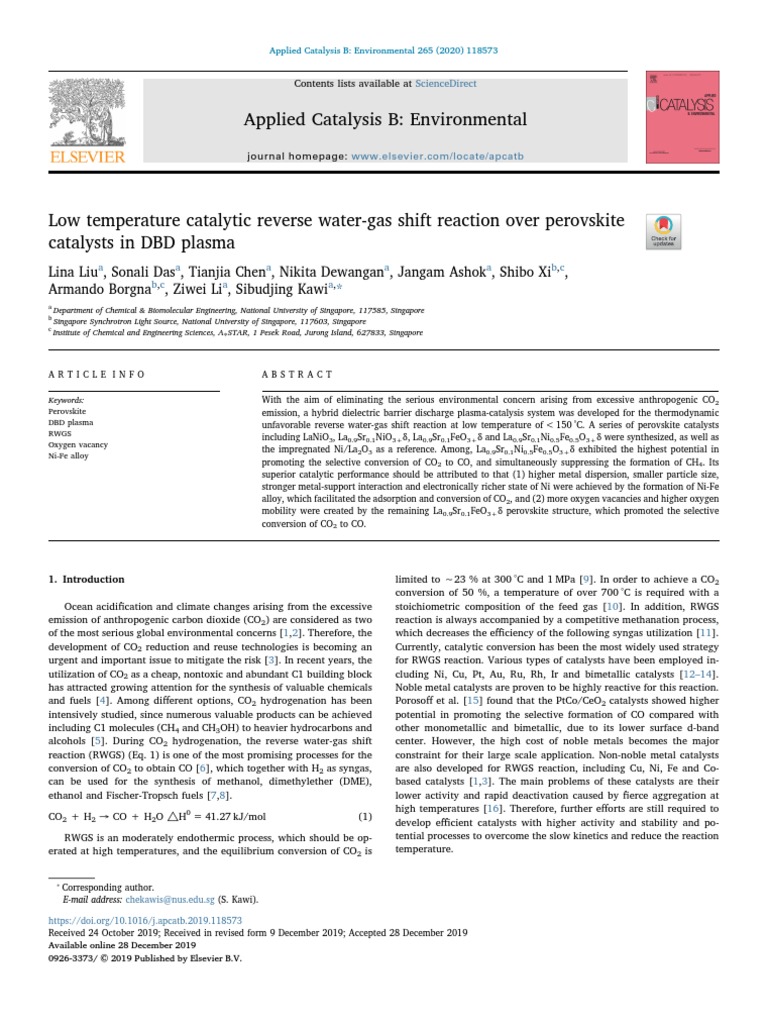 Low Temperature Catalytic Reverse Water-Gas Shift Reaction | PDF | X ...